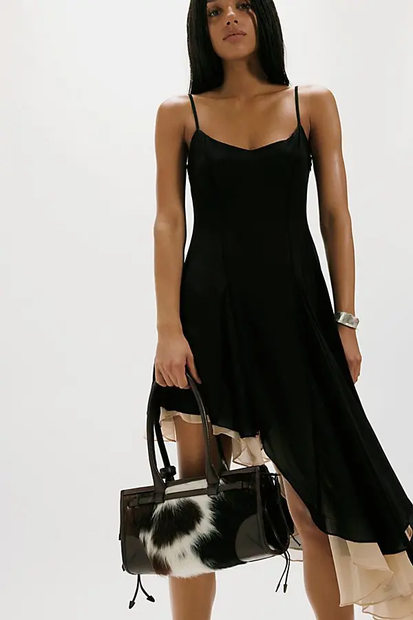 arcina ori black lace dress Black Short Sleeve Faux Leather Combo Skater Dress main image 0