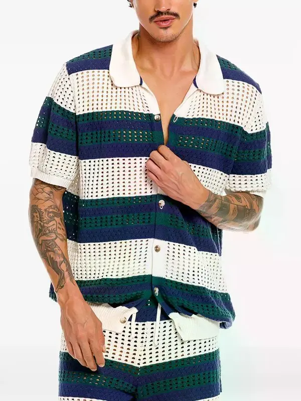 Agua Bendita Striped Open-knit Shirt