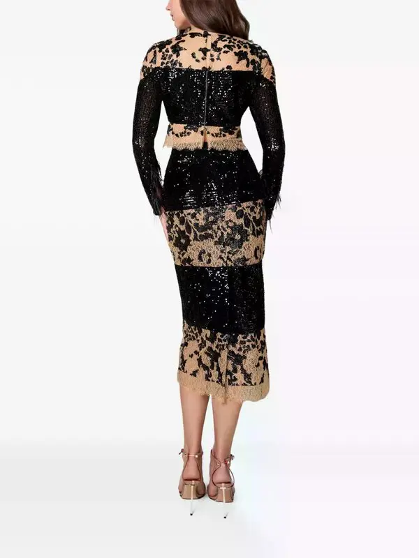IMROSKA Sequin-embellished Lace Blouse With Feather Trims