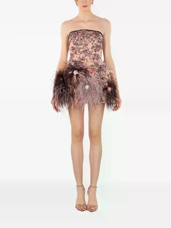 IMROSKA Embellished Feather-trim Mini Dress