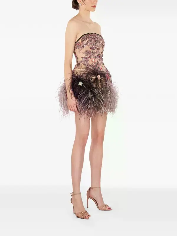 IMROSKA Embellished Feather-trim Mini Dress