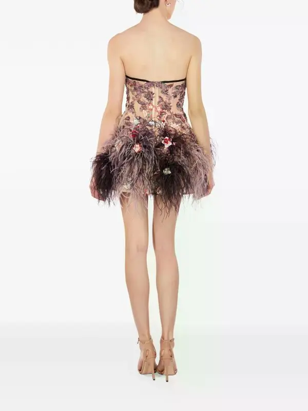IMROSKA Embellished Feather-trim Mini Dress