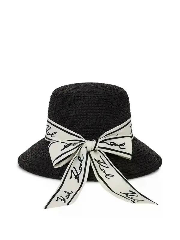 Karl Lagerfeld Signature Raffia Wide Brim Hat