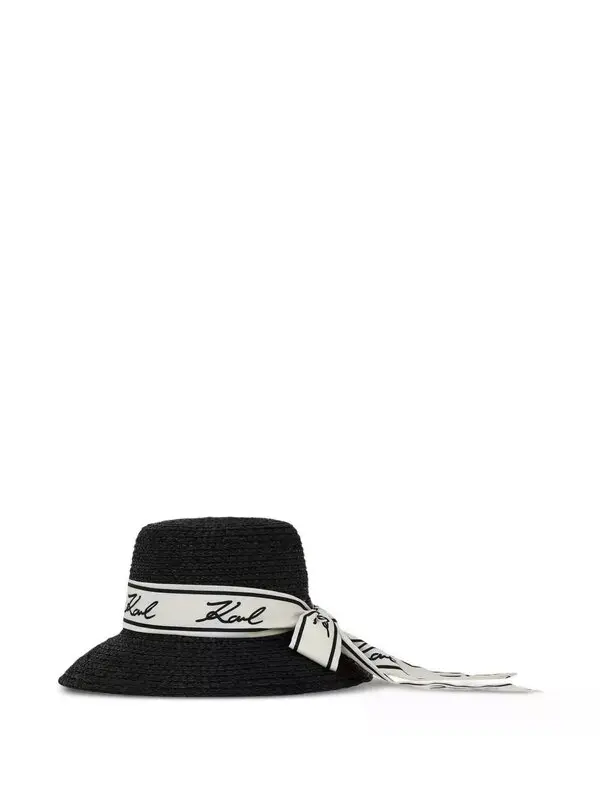 Karl Lagerfeld Signature Raffia Wide Brim Hat