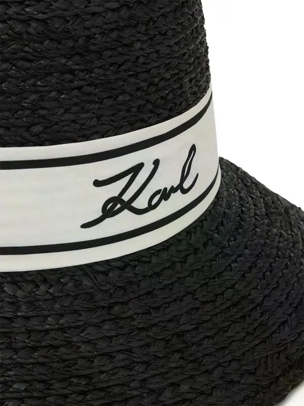 Karl Lagerfeld Signature Raffia Wide Brim Hat