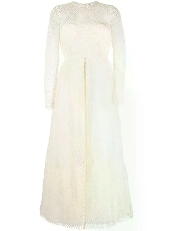 Red Valentino Mesh Long-sleeve Midi Dress