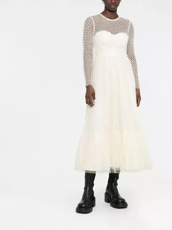 Red Valentino Mesh Long-sleeve Midi Dress