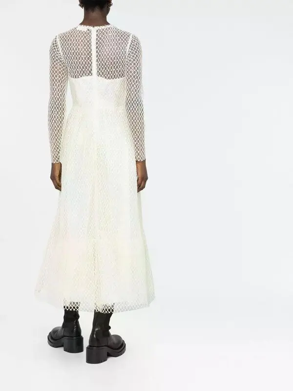 Red Valentino Mesh Long-sleeve Midi Dress