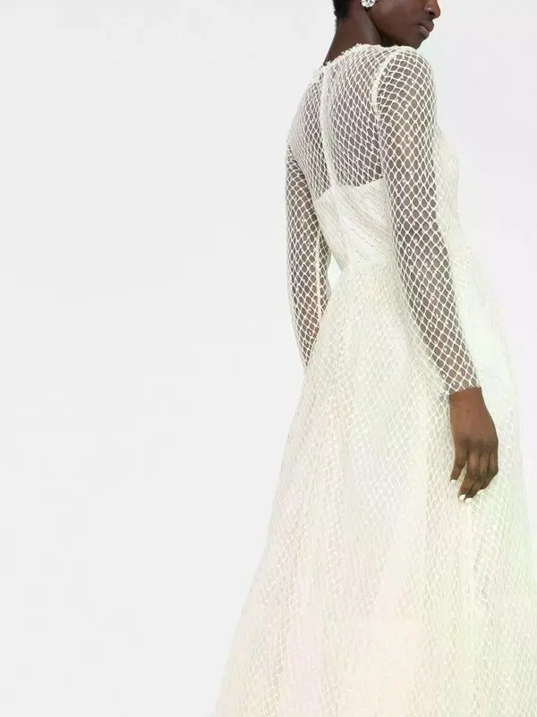 Red Valentino Mesh Long-sleeve Midi Dress