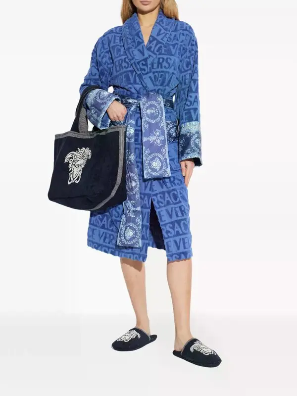Versace Cotton Terry Jacquard Medusa Slippers - Blue