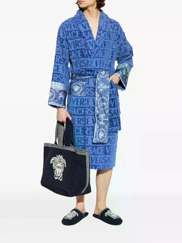 Versace Cotton Terry Jacquard Medusa Slippers - Blue
