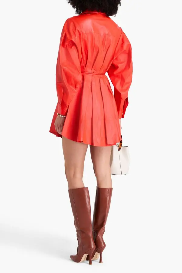 Zimmermann Pleated Leather Mini Shirt Dress