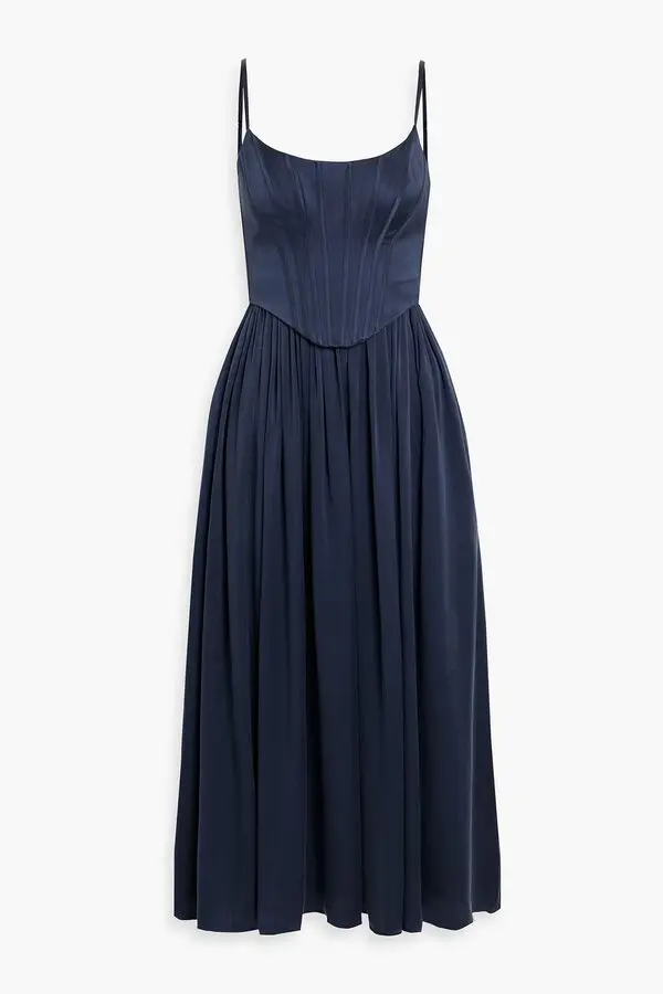 Zimmermann Gathered Silk Midi Dress - Navy