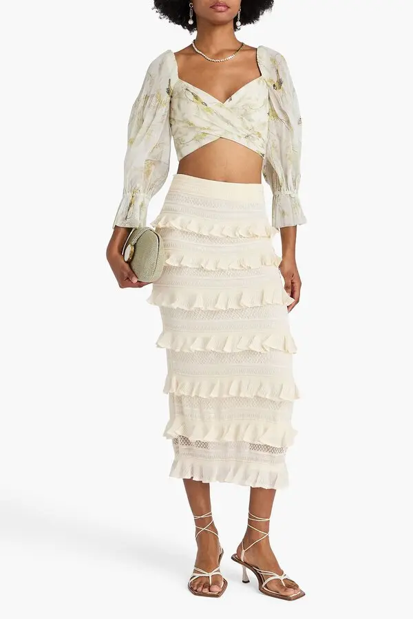 Zimmermann Ruffled Pointelle-knit Midi Skirt - Ecru