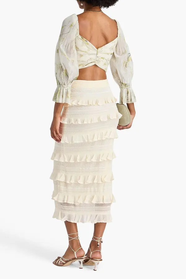Zimmermann Ruffled Pointelle-knit Midi Skirt - Ecru