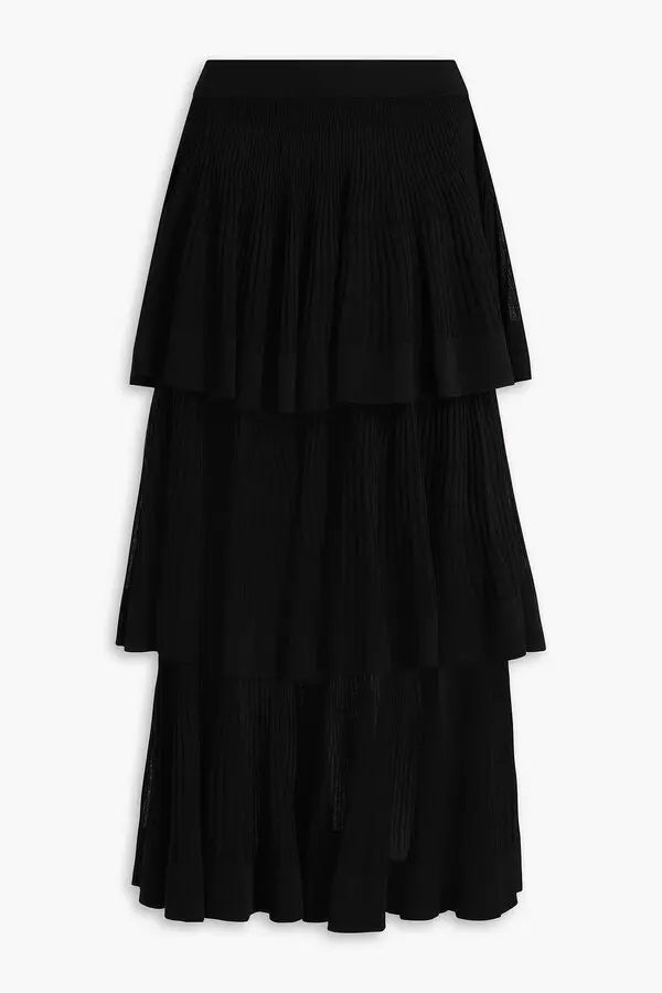 Zimmermann Tiered Ribbed Cotton-blend Midi Skirt