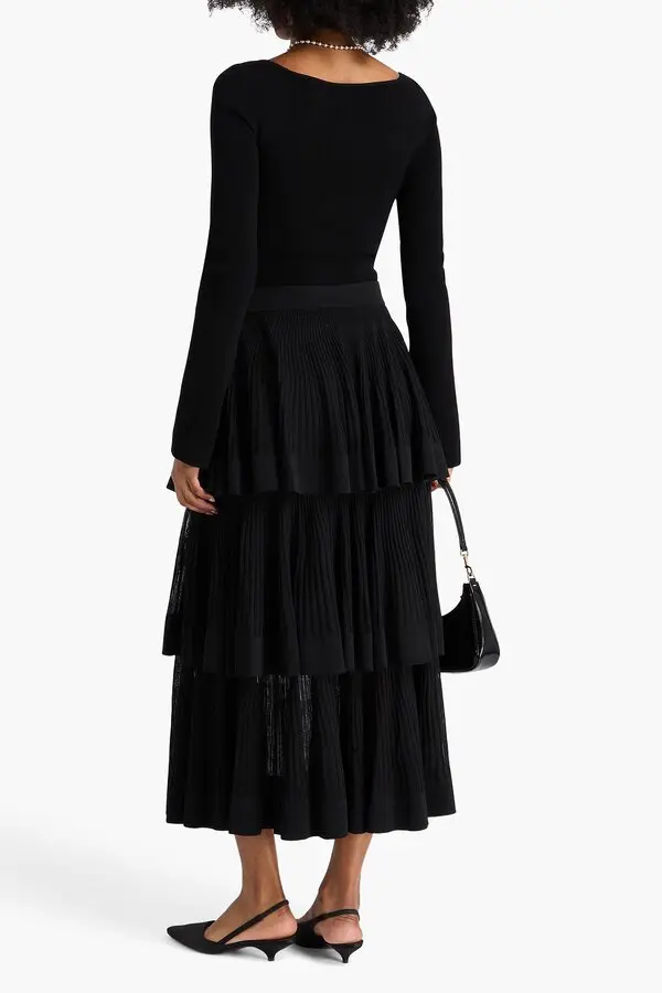 Zimmermann Tiered Ribbed Cotton-blend Midi Skirt