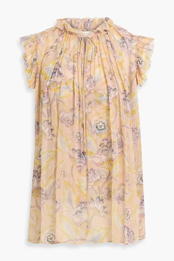 Zimmermann Ruffled Floral-print Georgette Top