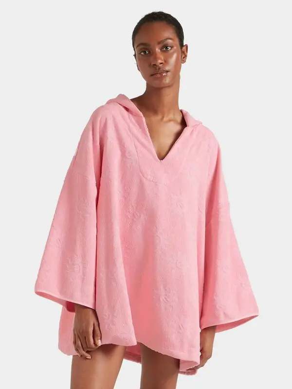 Hunza G Towelling Hooded Poncho - Pink