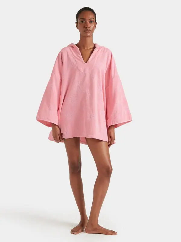Hunza G Towelling Hooded Poncho - Pink