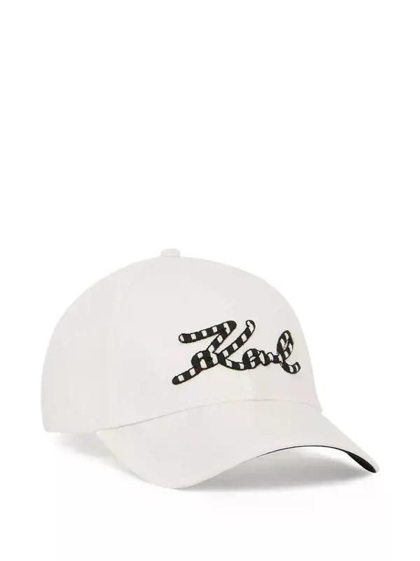 Karl Lagerfeld Signature Striped-logo Cap - White