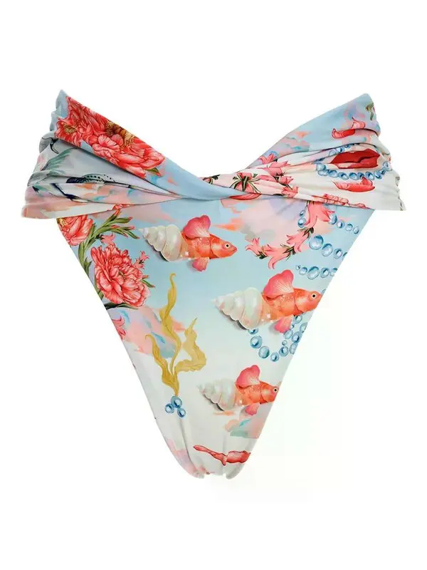 Agua Bendita Fish-print Bikini Bottom - Blue