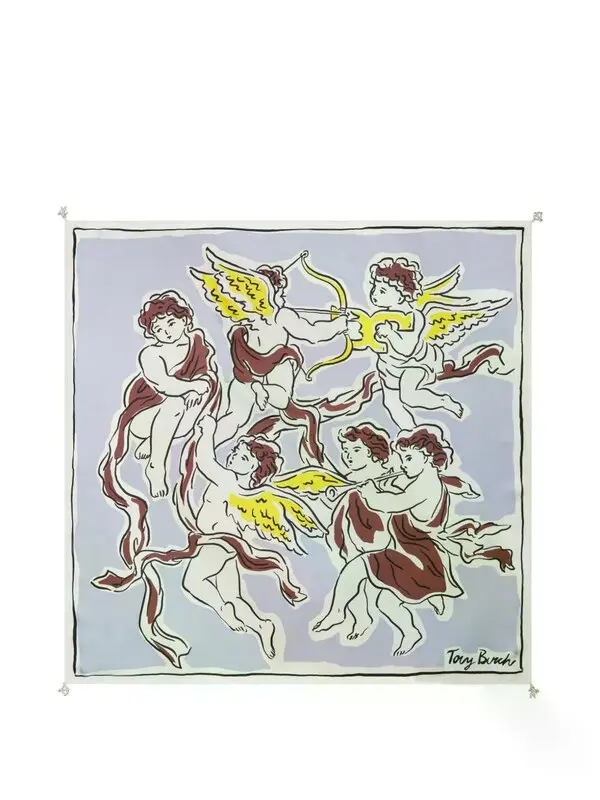 Tory Burch Cherubs Silk Square Scarf - Grey