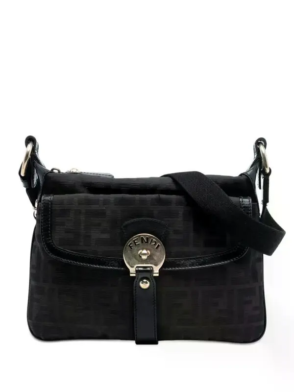 Fendi 2000-2010 Zucca Canvas Chef Zip Crossbody Bag - Black