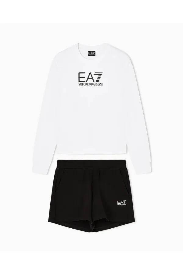 EA7 Cotton Jersey Hooded Set - Blue / White
