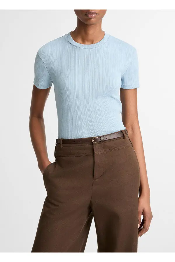 Vince Ribbed Pima Cotton Crew Neck Top - Red