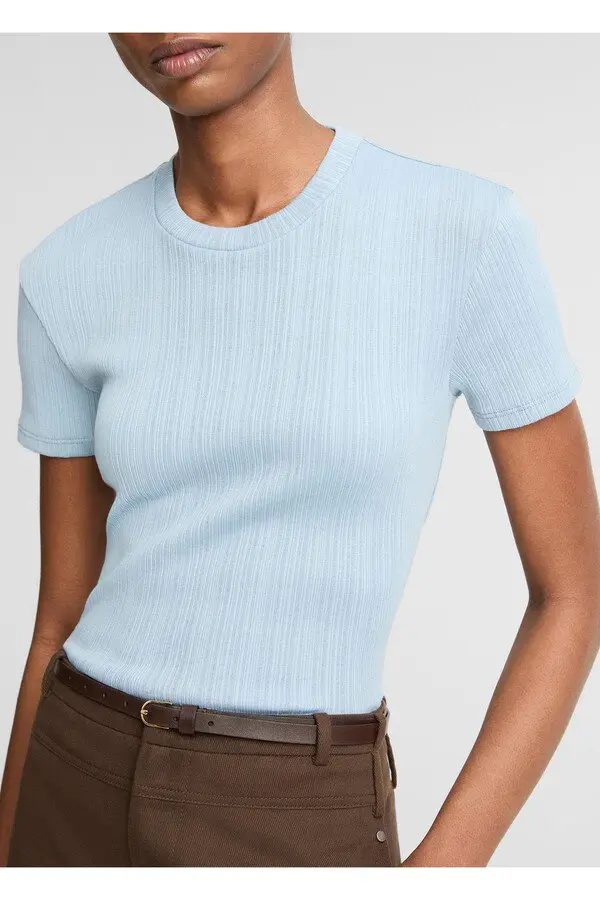 Vince Ribbed Pima Cotton Crew Neck Top - Red