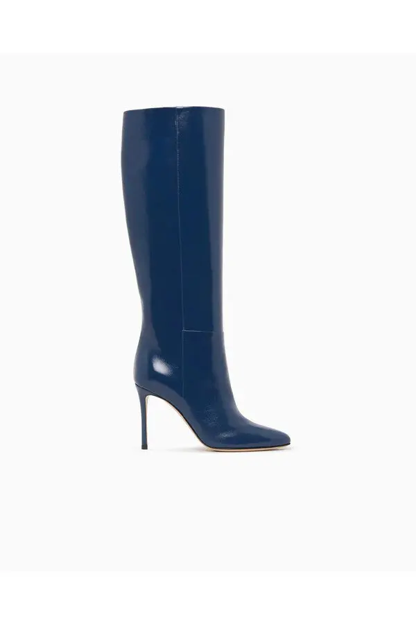 Giorgio Armani High Heel Boots With Patent Leather Heel - Blue
