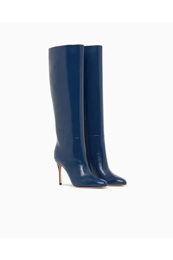 Giorgio Armani High Heel Boots With Patent Leather Heel - Blue
