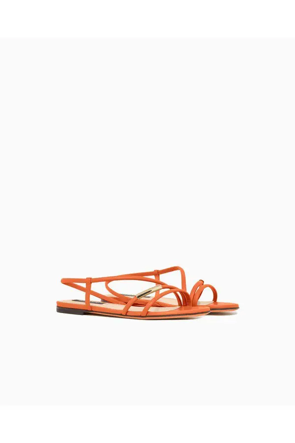 Giorgio Armani Leather Flat Sandals - Orange