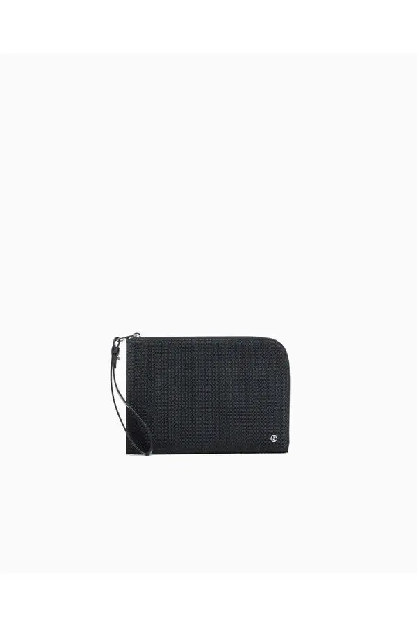 Giorgio Armani Printed Leather Pochette - Black