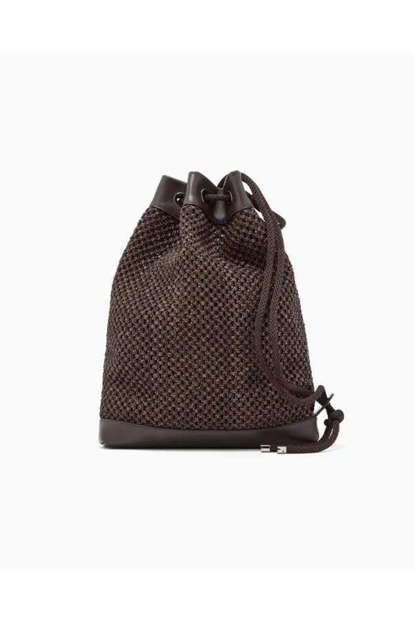 Giorgio Armani Raffia And Leather Sack - Brown