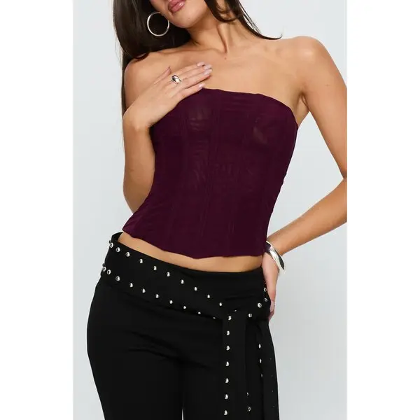 Princess Polly Oscuro Mesh Corset Top - Currant