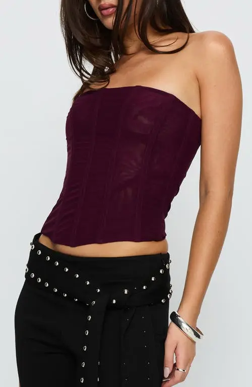 Princess Polly Oscuro Mesh Corset Top - Currant