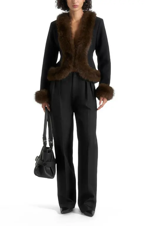 Manière De Voir Lina Sculpted Wool & Fur Trim Jacket
