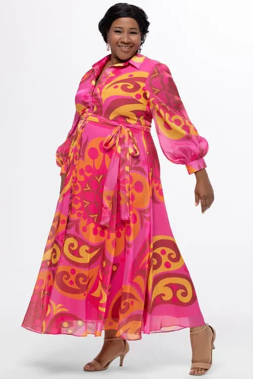 SYDNEY'S CLOSET Long Sleeve Abstract Maxi Dress - Print