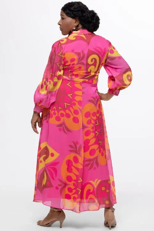 SYDNEY'S CLOSET Long Sleeve Abstract Maxi Dress