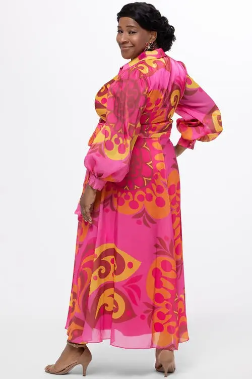 SYDNEY'S CLOSET Long Sleeve Abstract Maxi Dress