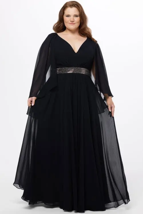 SYDNEY'S CLOSET Long Cape Sleeve V-neck Dress