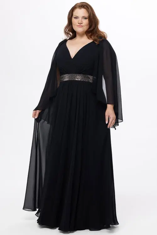 SYDNEY'S CLOSET Long Cape Sleeve V-neck Dress
