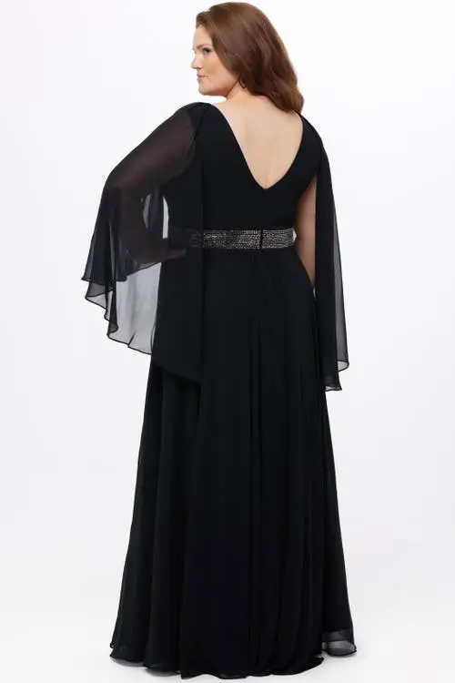 SYDNEY'S CLOSET Long Cape Sleeve V-neck Dress