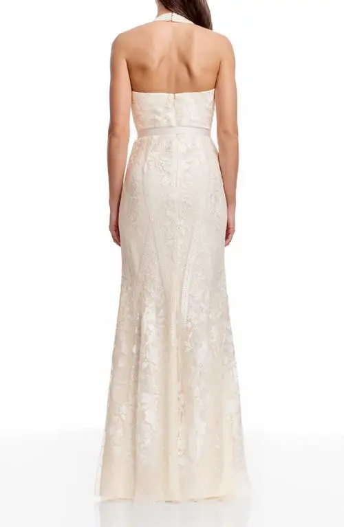 Dress The Population Devin Embroidered Lace Halter Gown - Off White