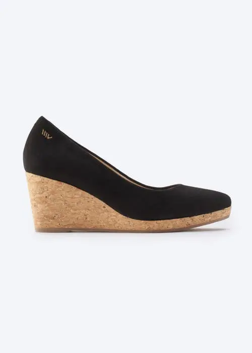 VISCATA Riera Suede Cork Wedges - Black