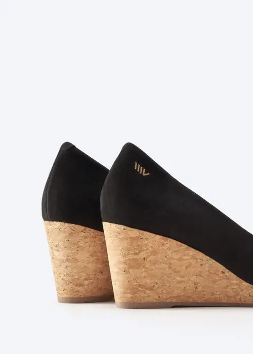 VISCATA Riera Suede Cork Wedges - Black