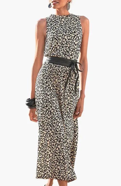 LASCANA High Neck Maxi Dress - Black Printed