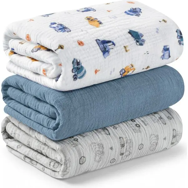 KEABABIES 3-pack Lyra Muslin Swaddle Blankets - Diggers